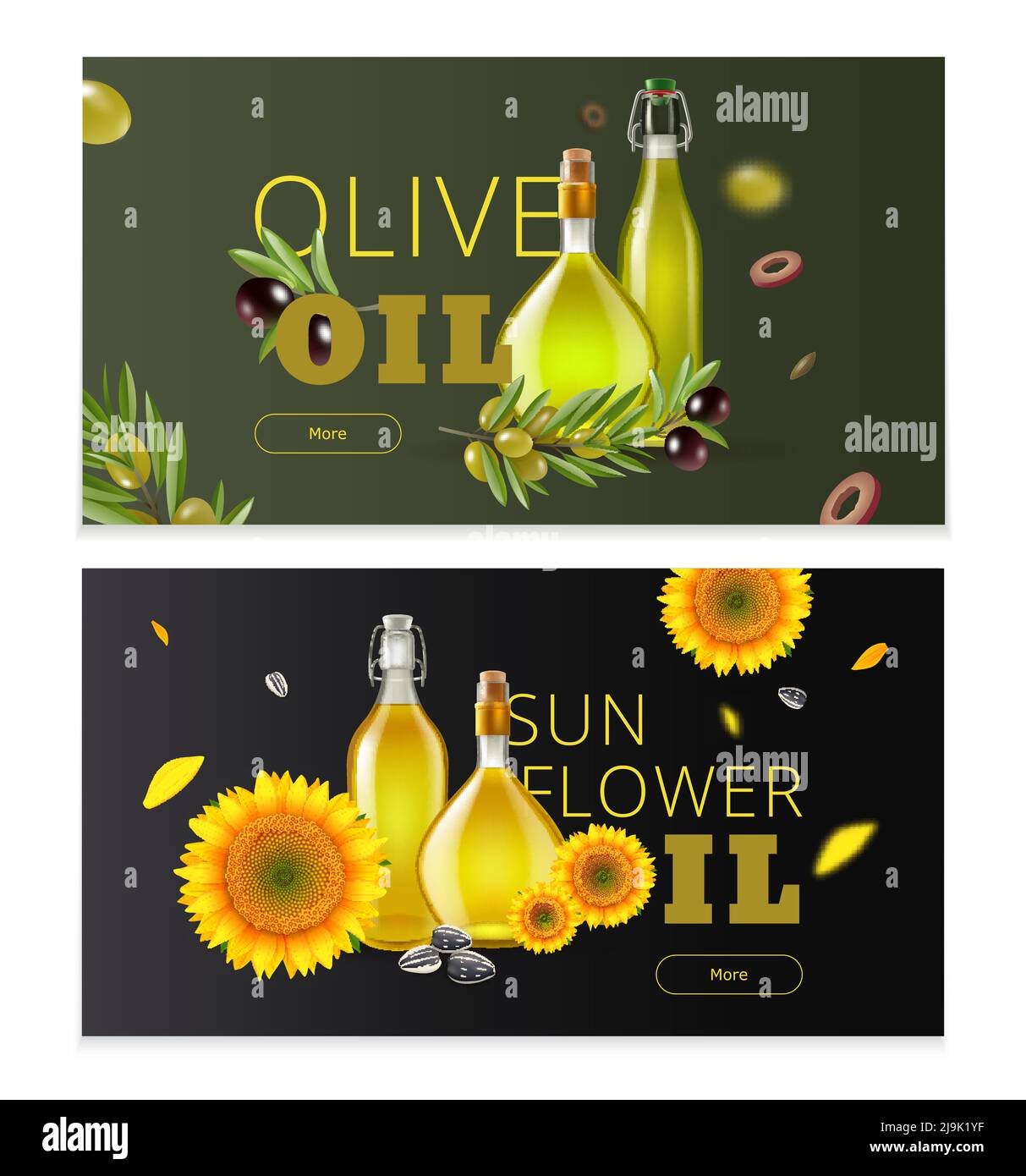 Realistic oil product horizontal banner set with olive oil and ...