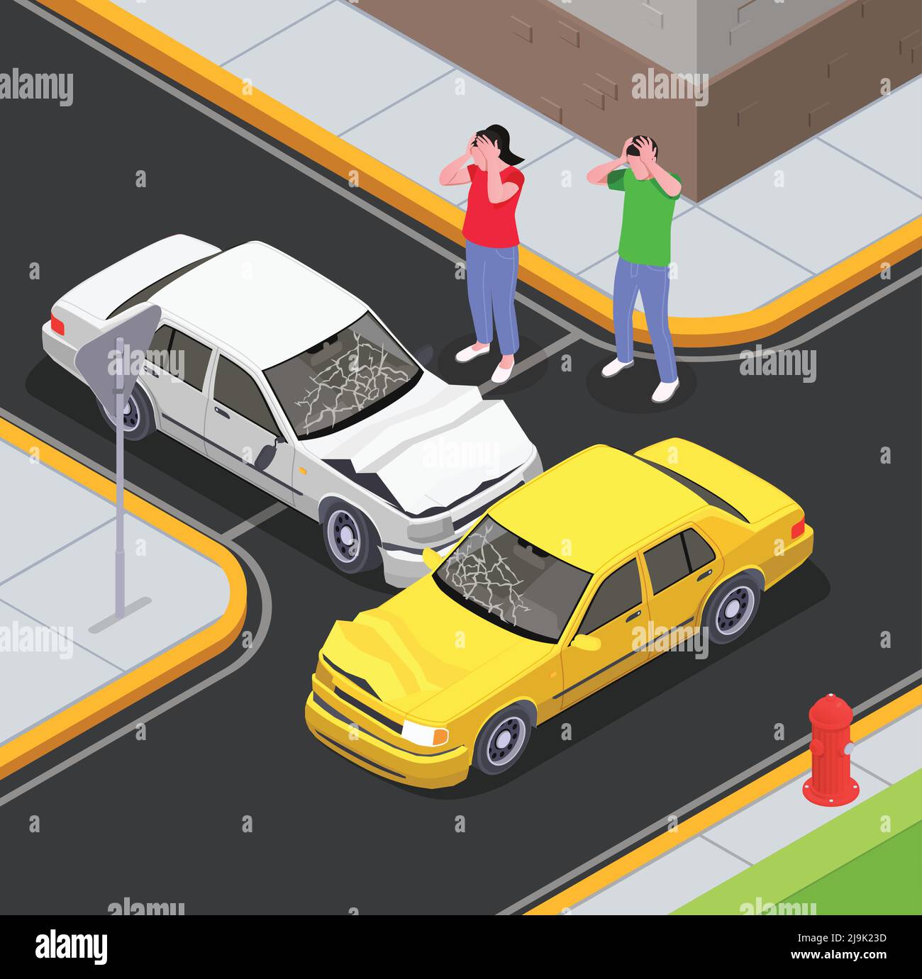 Insurance isometric composition with road intersection outdoor scenery ...