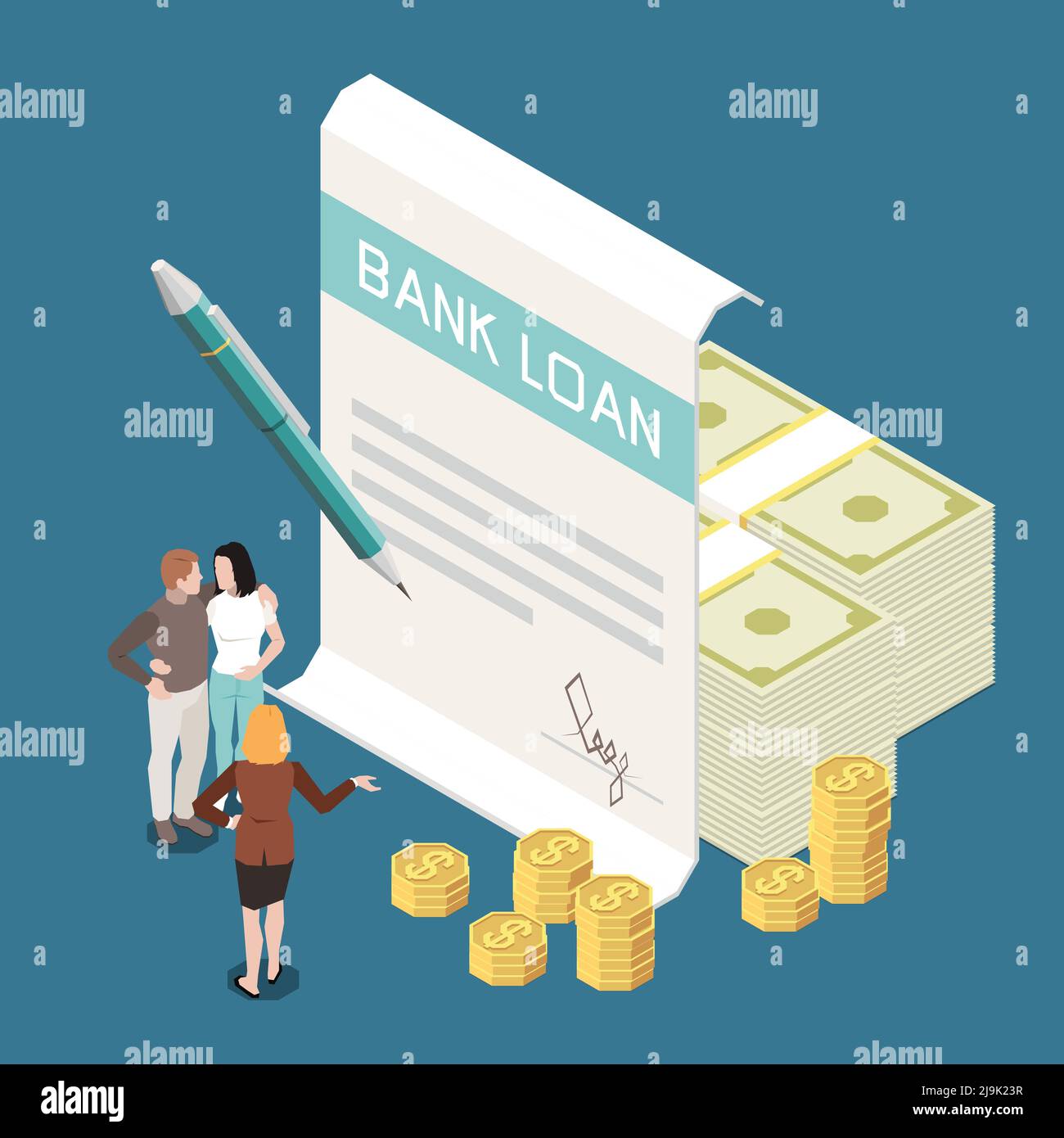 Bank loan term interest lending rate isometric composition with ...