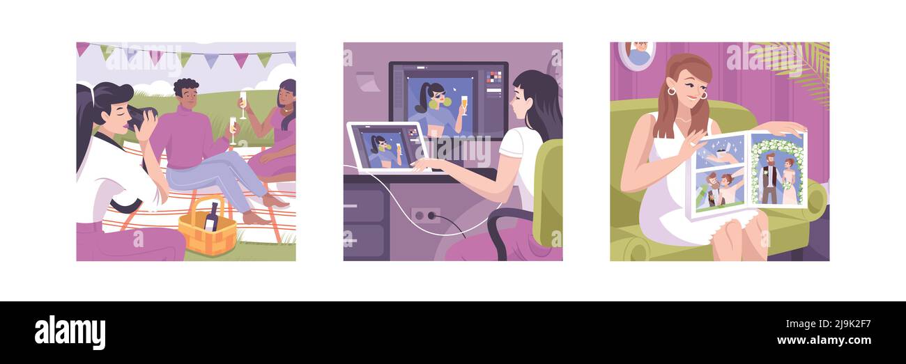 Photography process set with location and equipment symbols flat ...