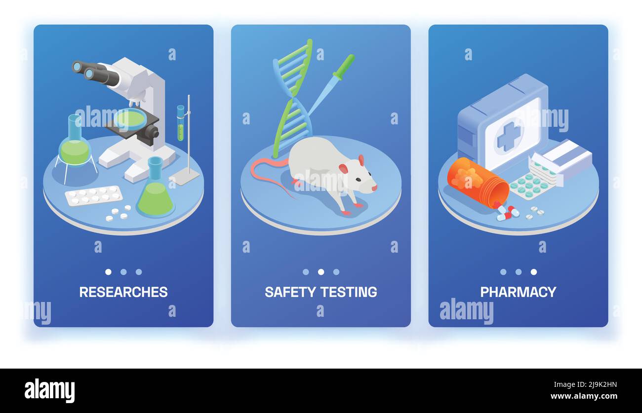 Pharmaceutical production isometric set of three vertical banners with ...