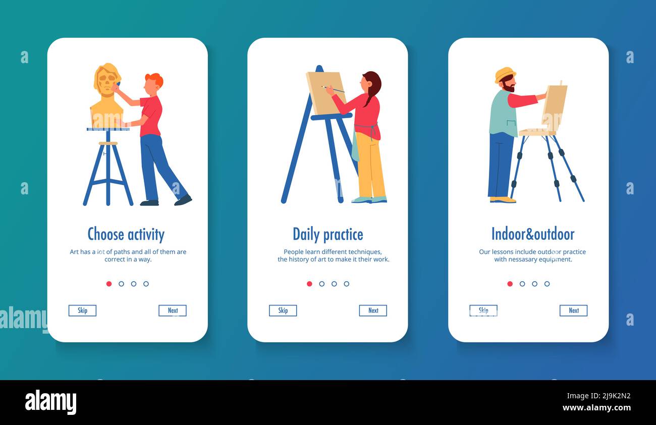 Artist creative professions vertical banners with page switch buttons ...