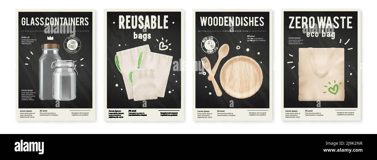 Realistic zero waste set of vertical posters with editable text and ...