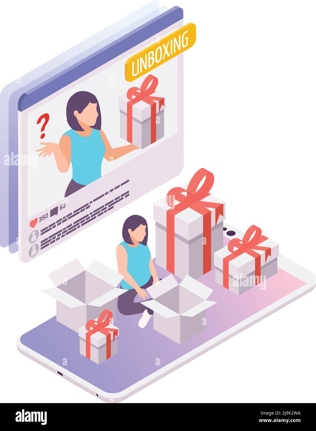 Making video for unboxing blog isometric concept 3d vector illustration ...