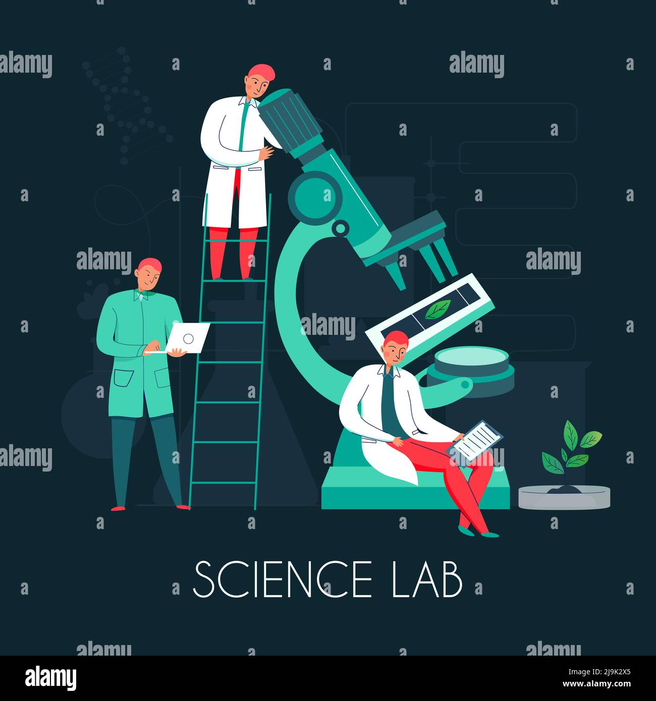 Science microscope composition with images of microscope step ladder ...