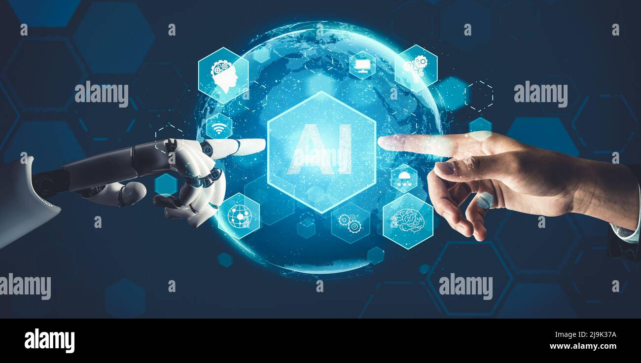 3D rendering futuristic droid robot technology development, artificial ...