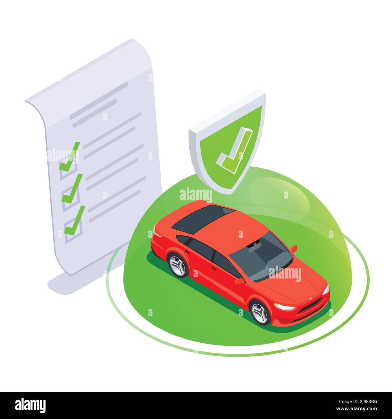 Car ownership usage isometric composition with bubble and protected car ...