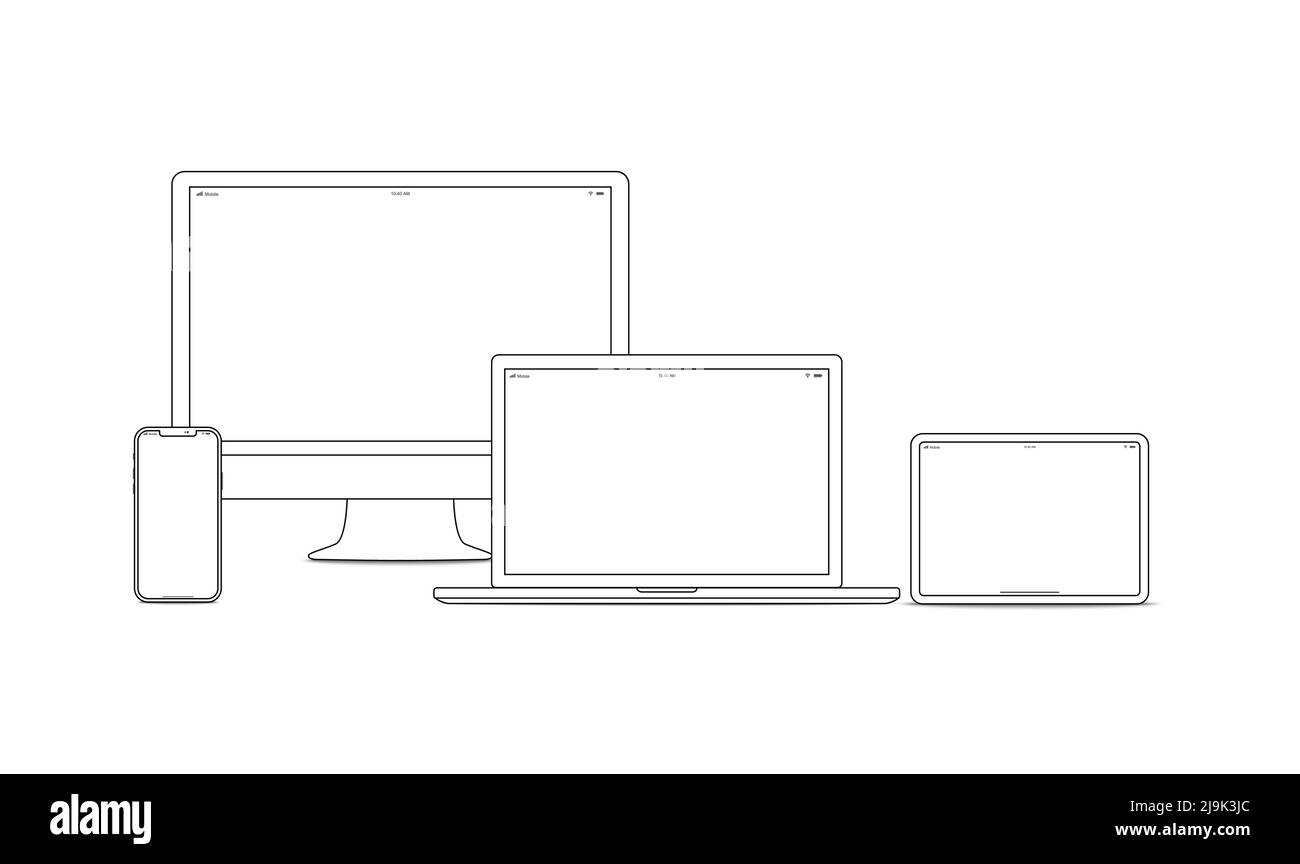 Device and gadget line art set. Laptop, smartphone, modern portable and ...