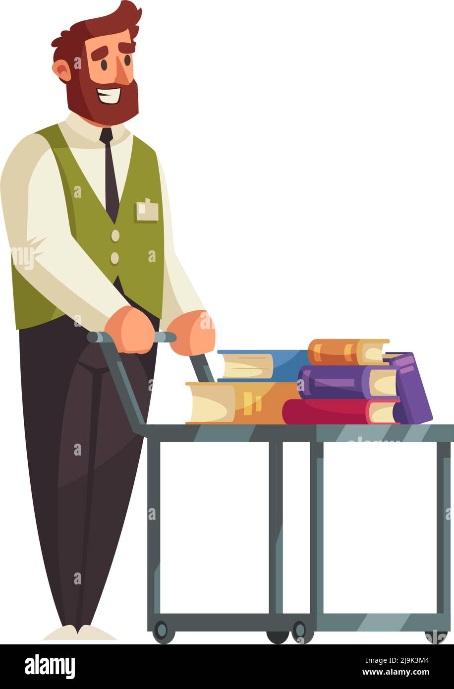 Old library interior composition with male character of librarian with ...