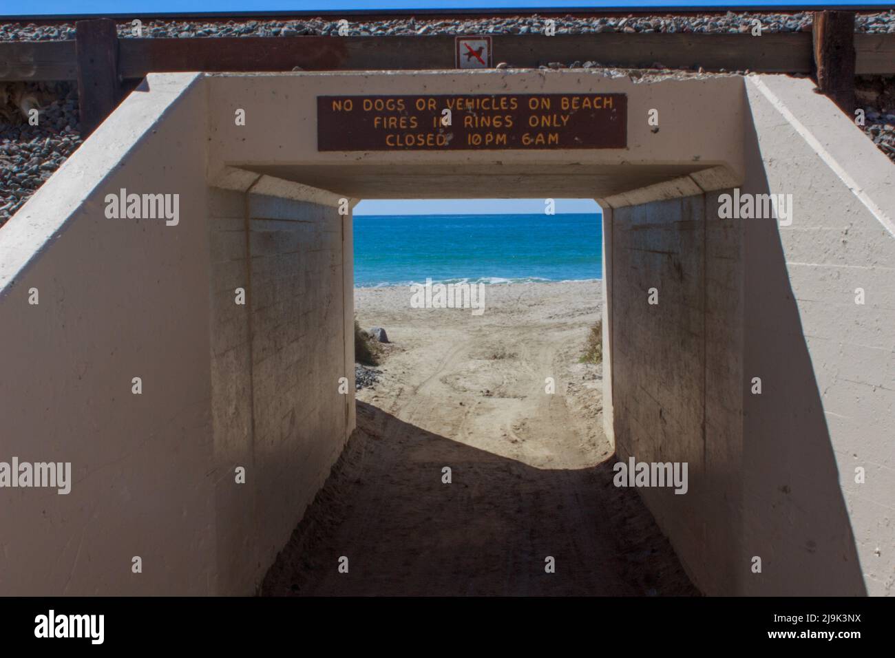 Pedestrian beach tunnel under train tracks San Clemente, CA Stock Photo ...