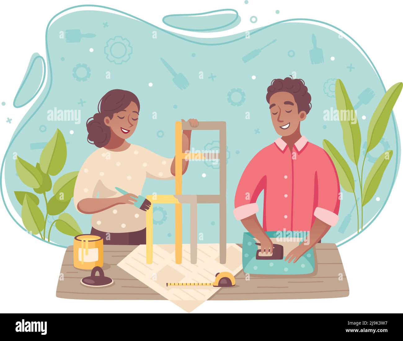 Hobby creative pastime activities flat cartoon composition with young ...