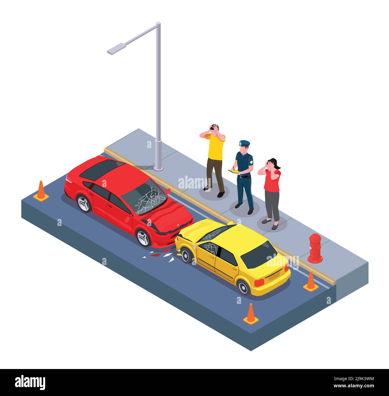 Car ownership usage isometric composition with view of two crashed cars ...