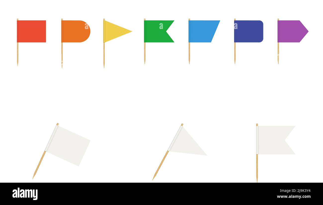 Toothpick flag. Blank flag on wooden stick. Wood toothpick with white ...