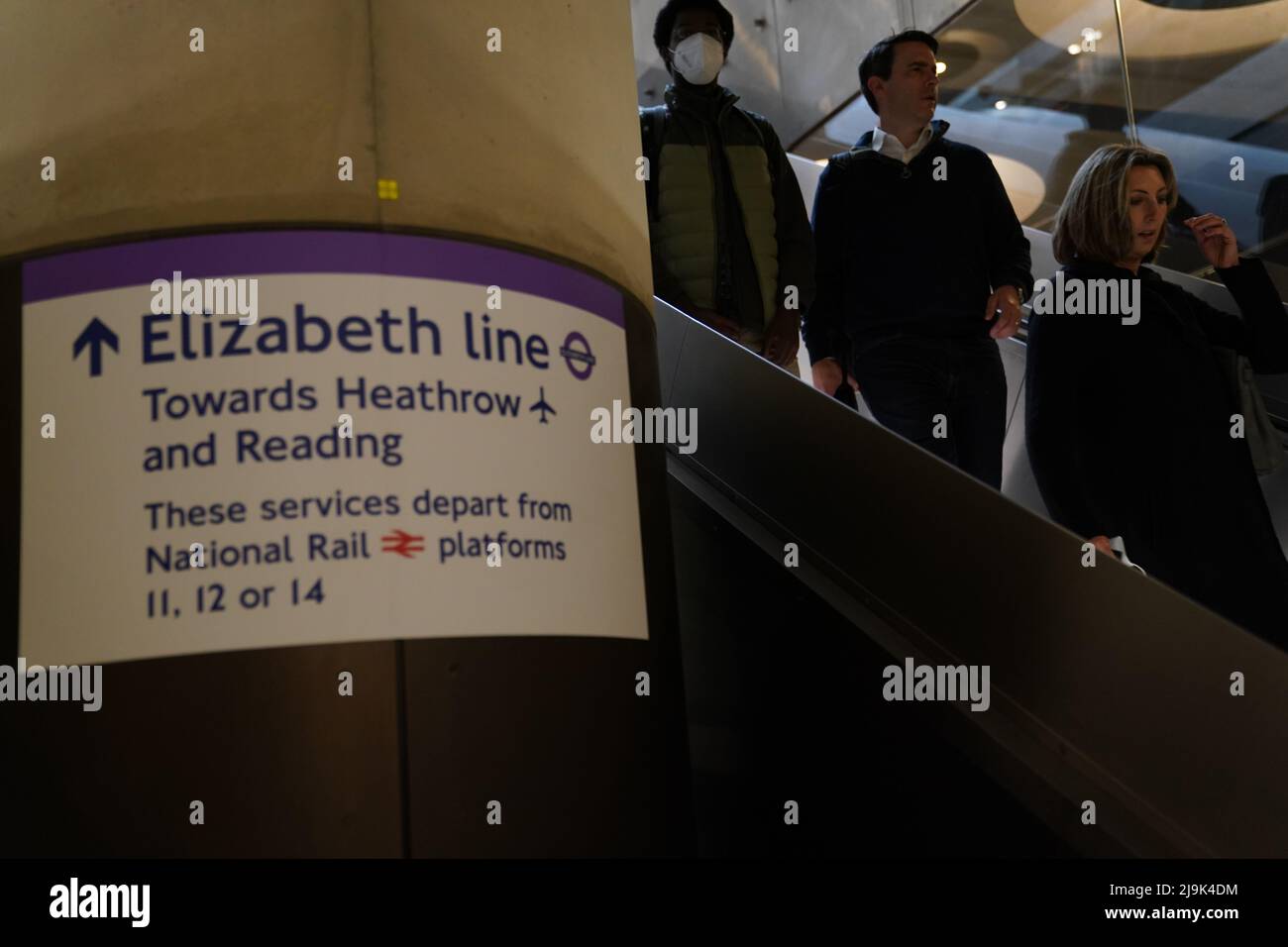 Passengers descend the escalators to the Elizabeth Line platforms at ...