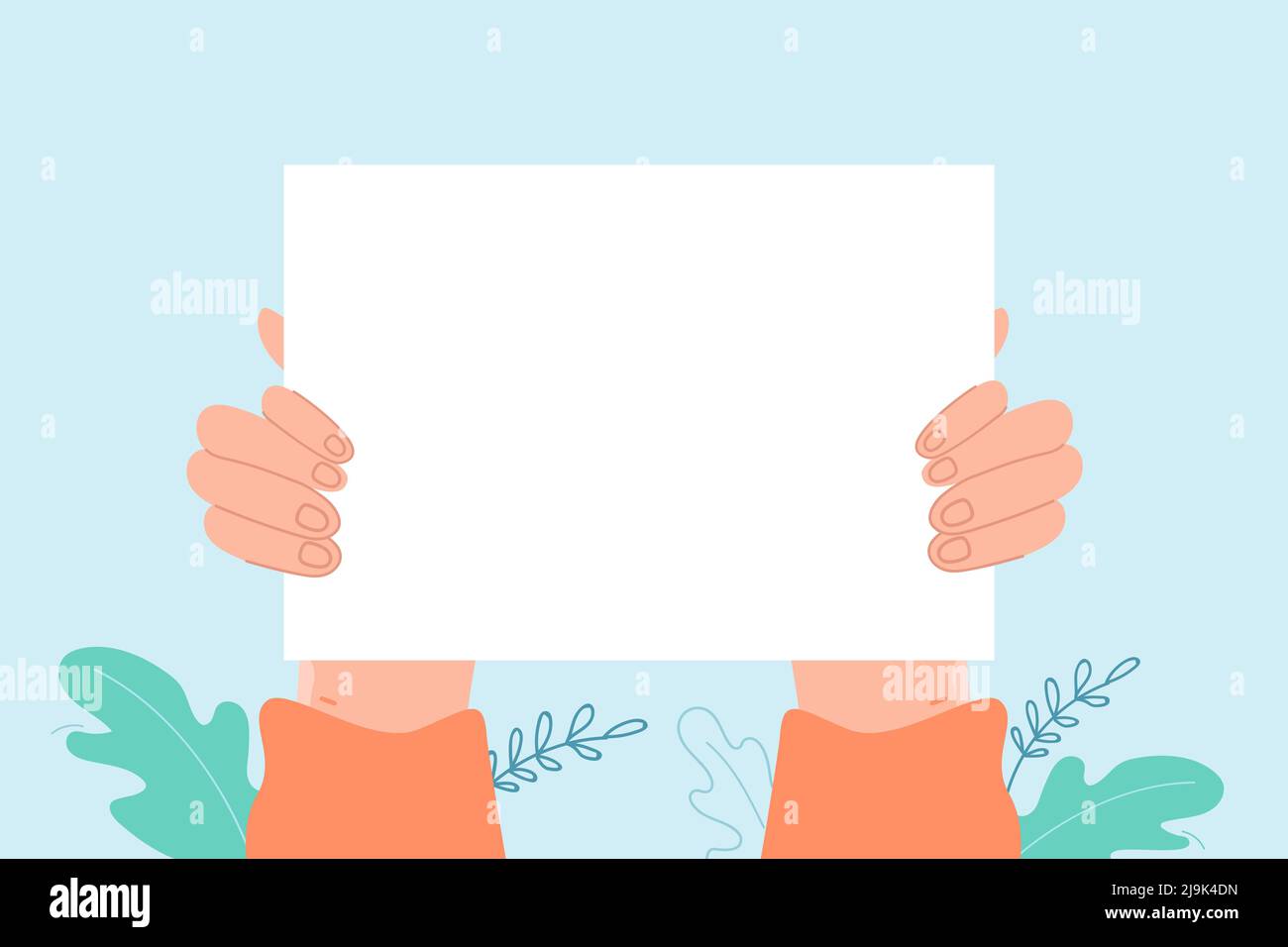 Blank placard in hands flat vector illustration. Hands holding empty ...