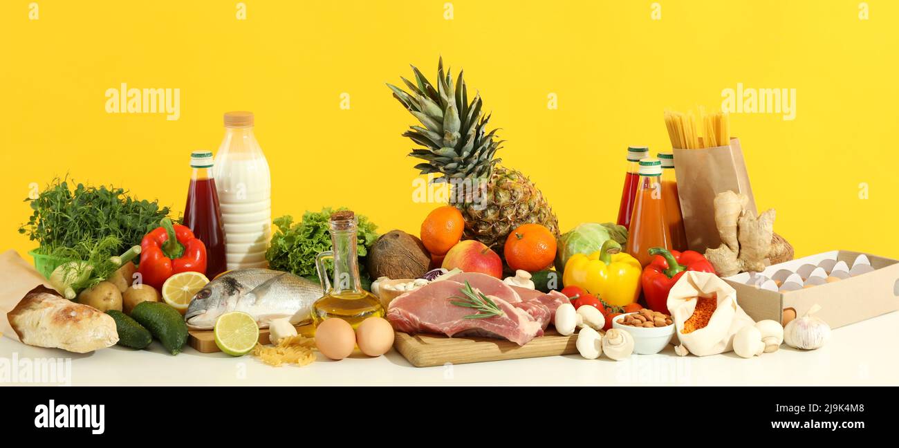 Concept of food and drinks, grocery, space for text Stock Photo - Alamy