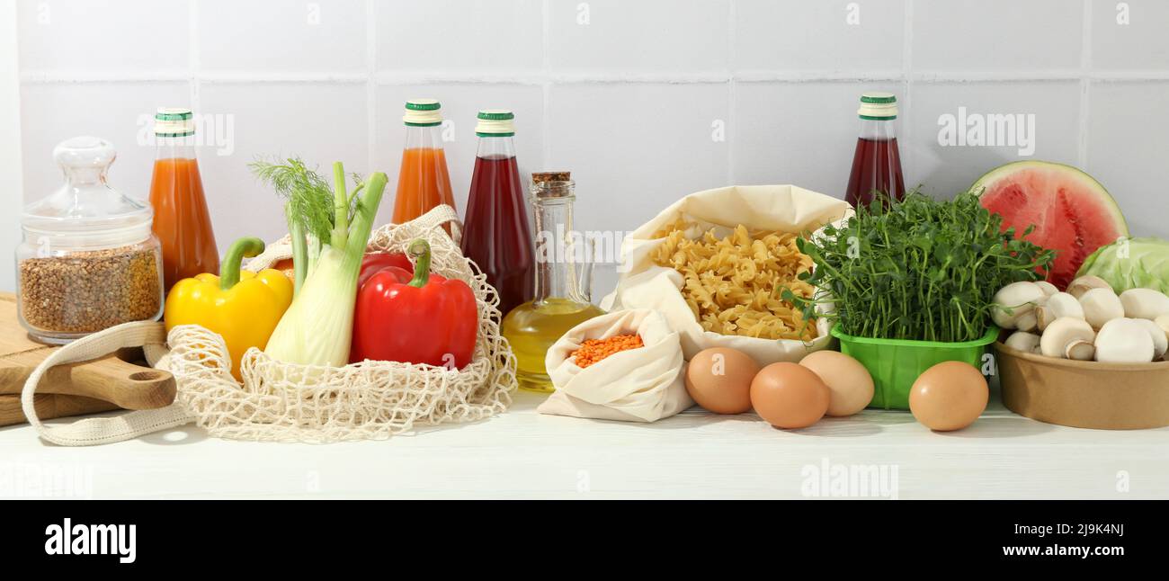 Concept of food and drinks, grocery, space for text Stock Photo - Alamy