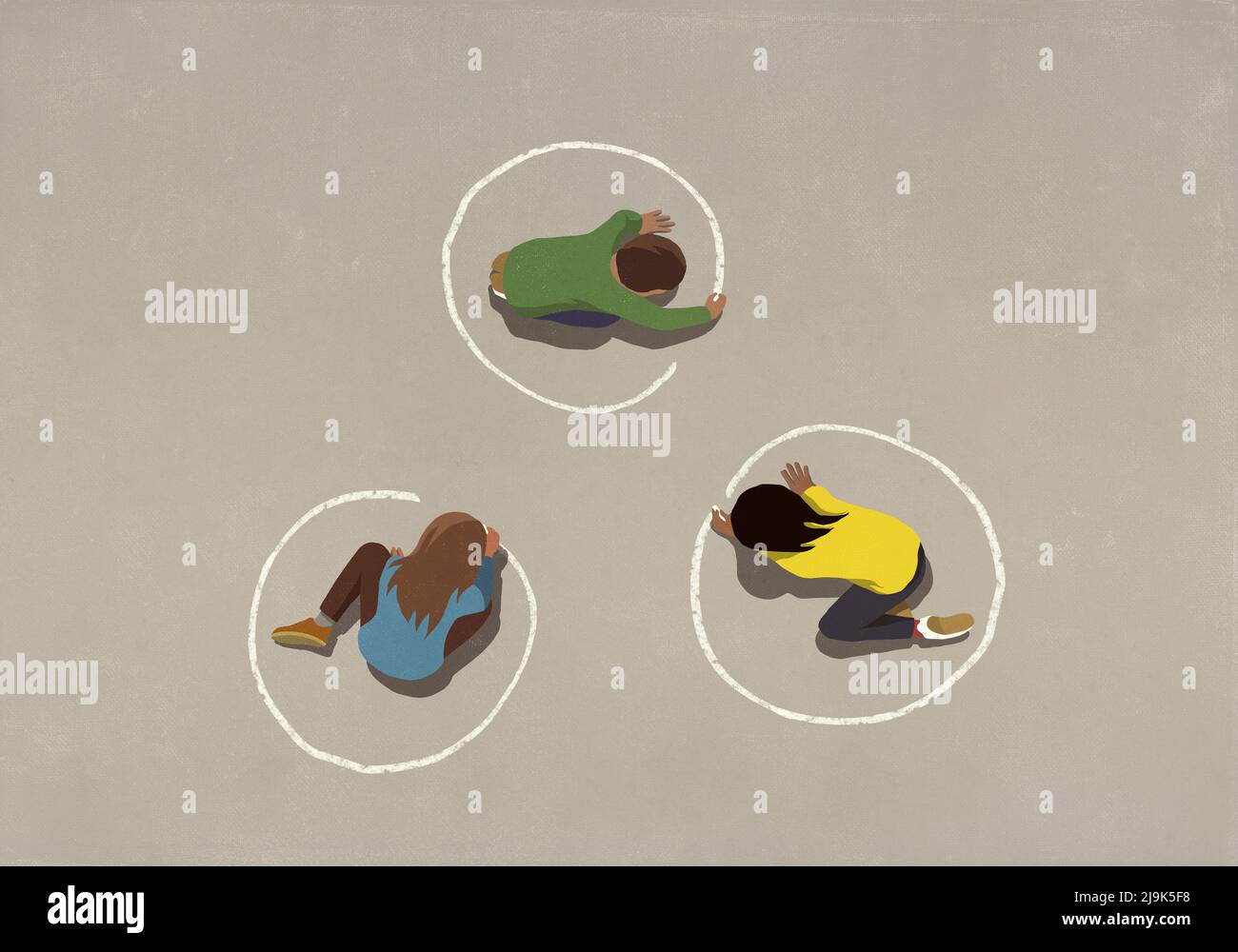 Kids drawing circles around themselves with sidewalk chalk Stock Photo ...