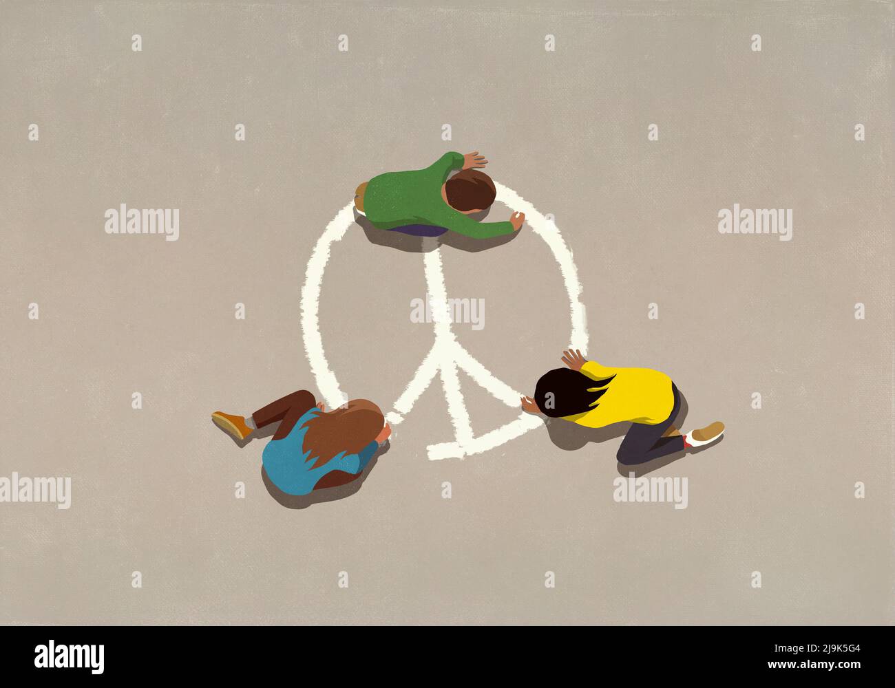 Kids drawing peace sign with sidewalk chalk Stock Photo - Alamy