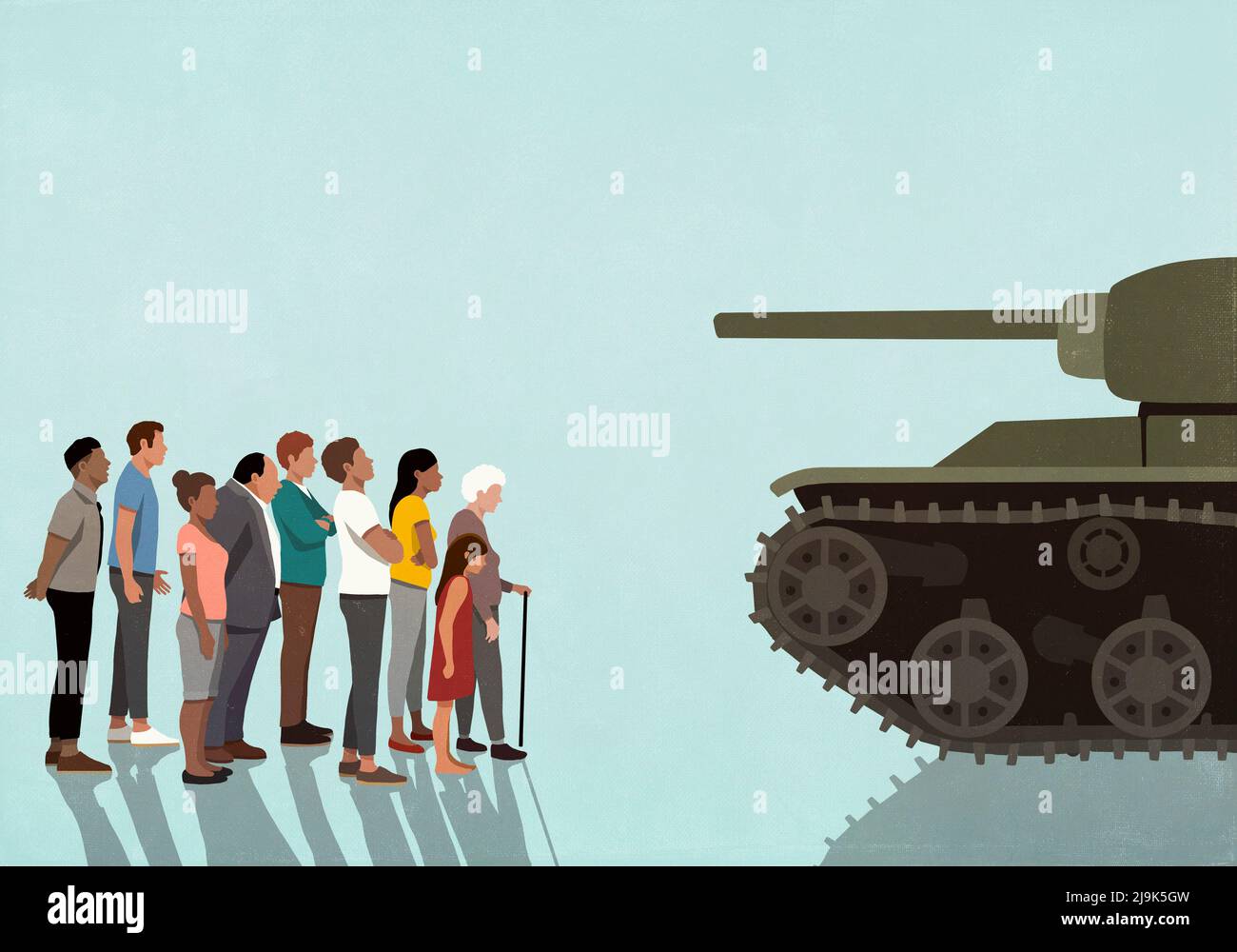 Community face to face with military tank Stock Photo - Alamy