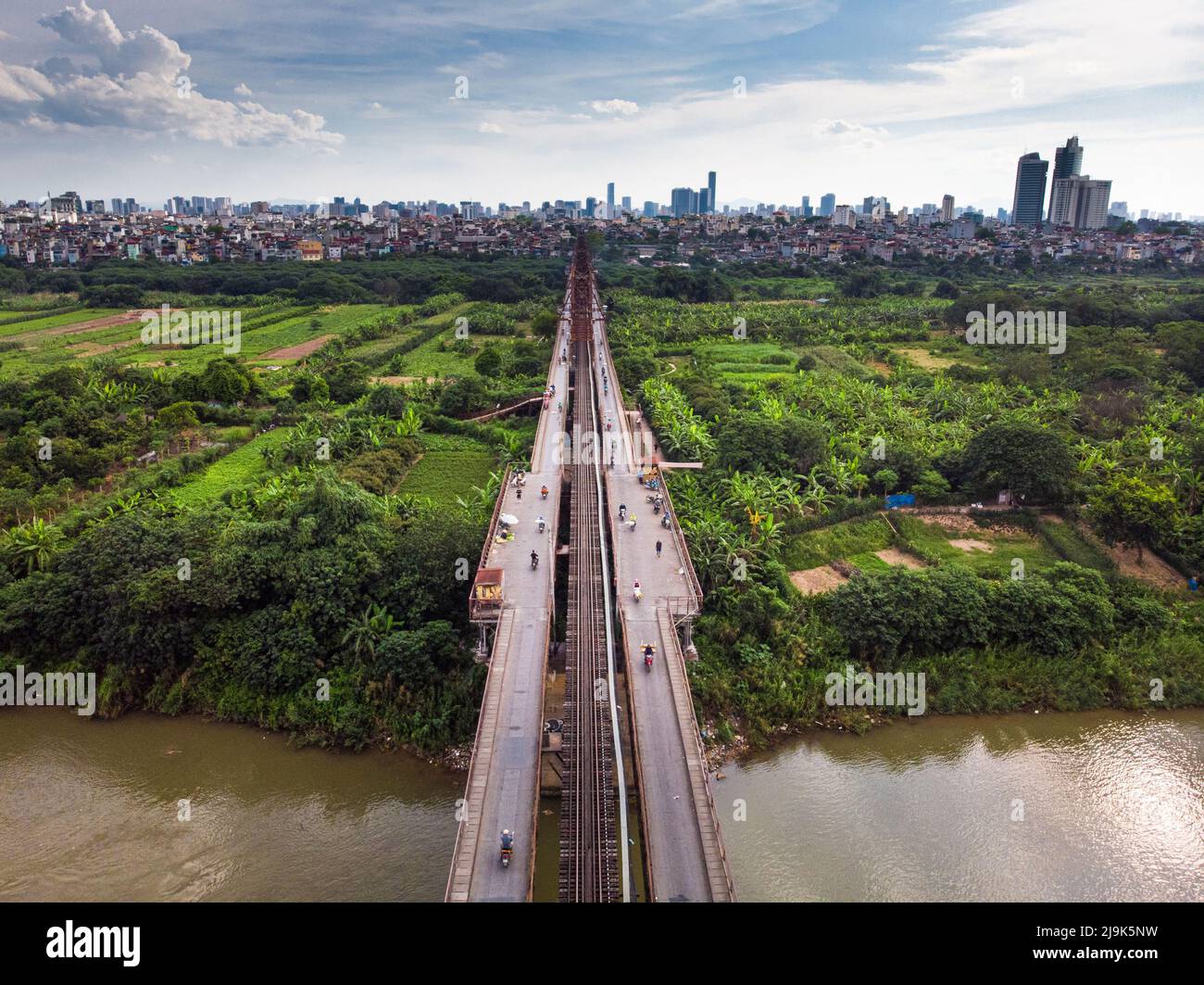 Aerial view of accient Long Bien bridge Stock Photo - Alamy
