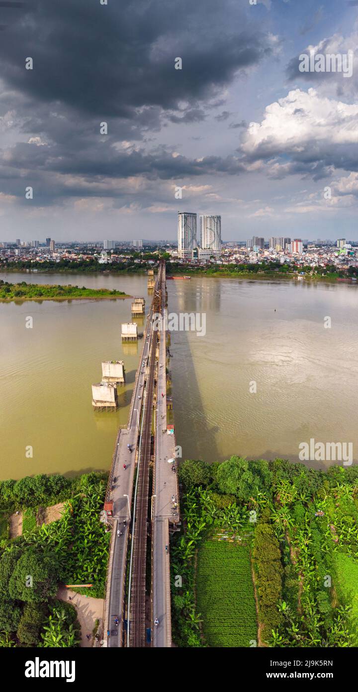 Aerial view of accient Long Bien bridge Stock Photo - Alamy