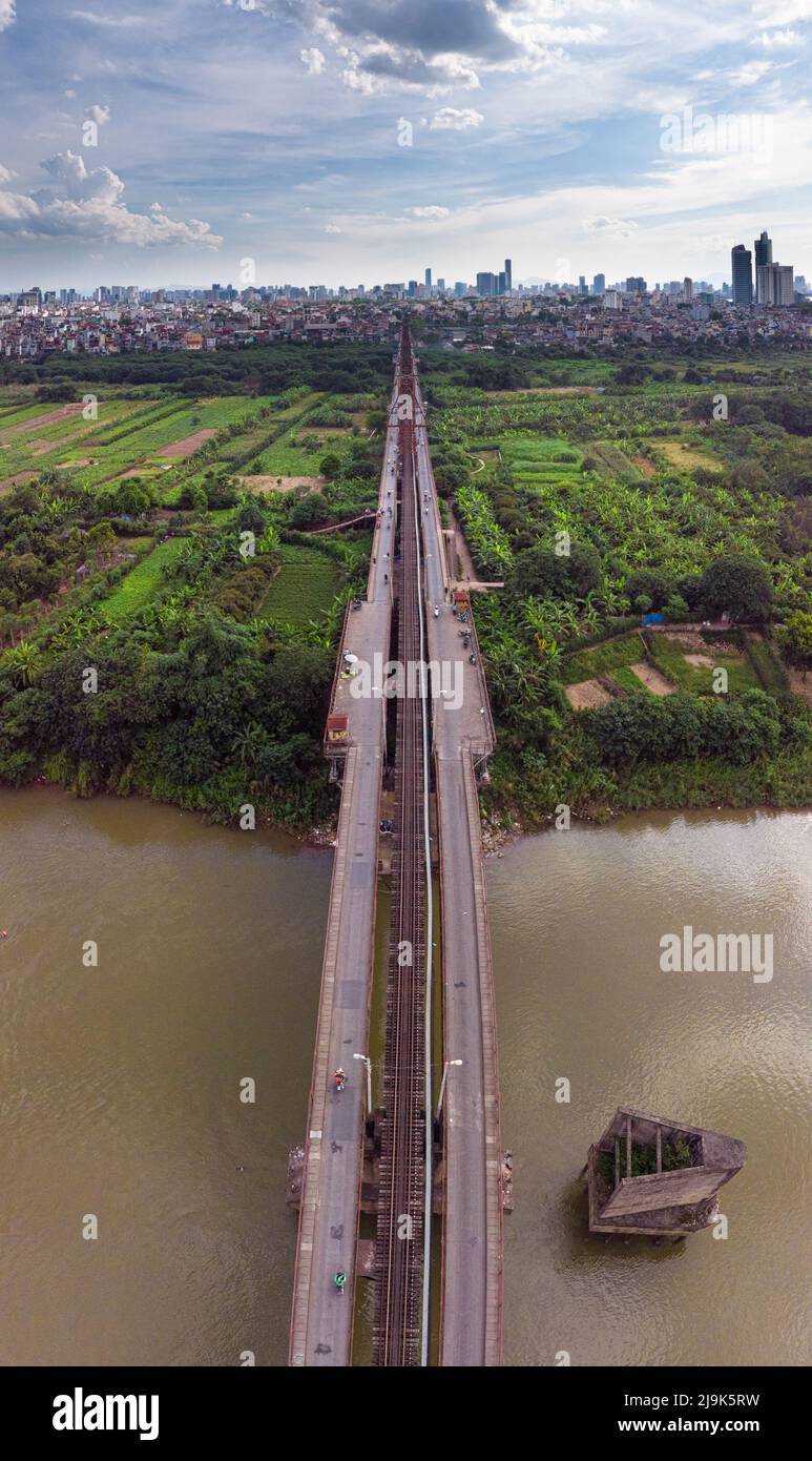 Aerial view of accient Long Bien bridge Stock Photo - Alamy