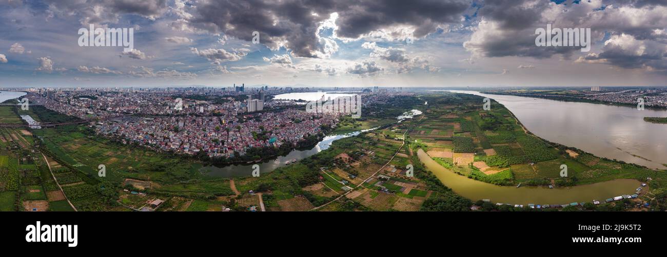 Aerial panoramic view of Hanoi city with Red river Stock Photo - Alamy