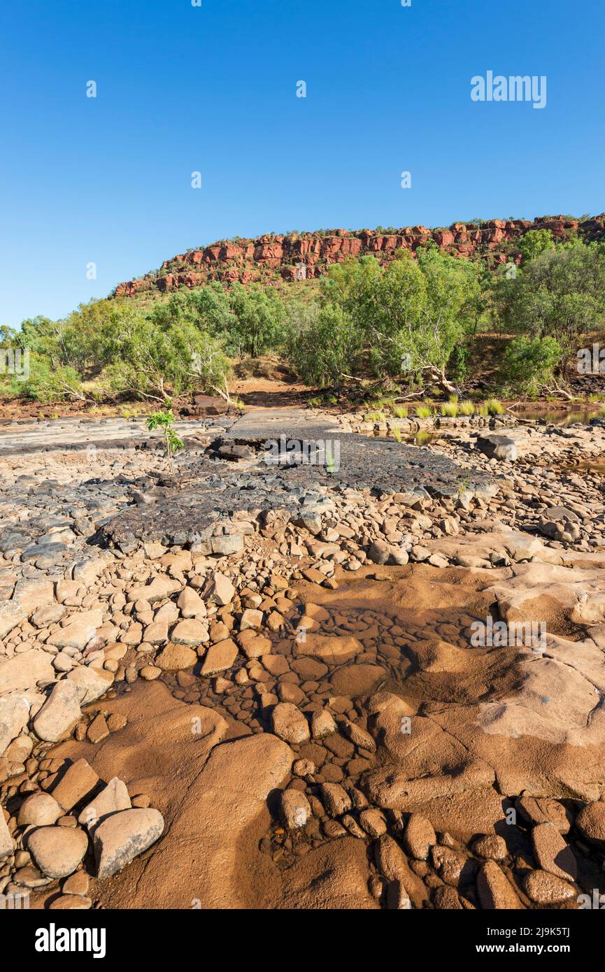 Vertical scenic view of the old Victoria River crossing, a tourist ...