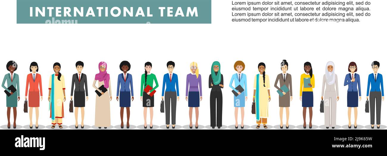Detailed illustration of diverse business people in different positions ...
