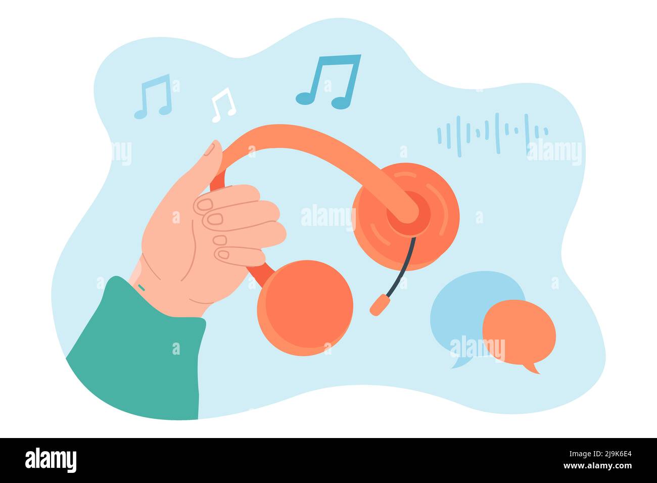 Hand holding headphones for listening to music. Person enjoying sound ...