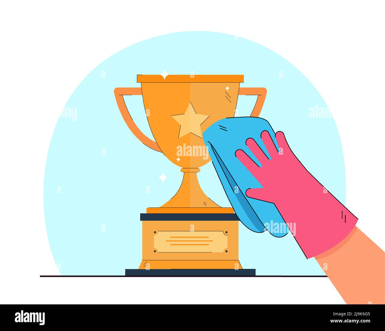 Hand in glove polishing shiny gold cup. Trophy, prize or award for ...