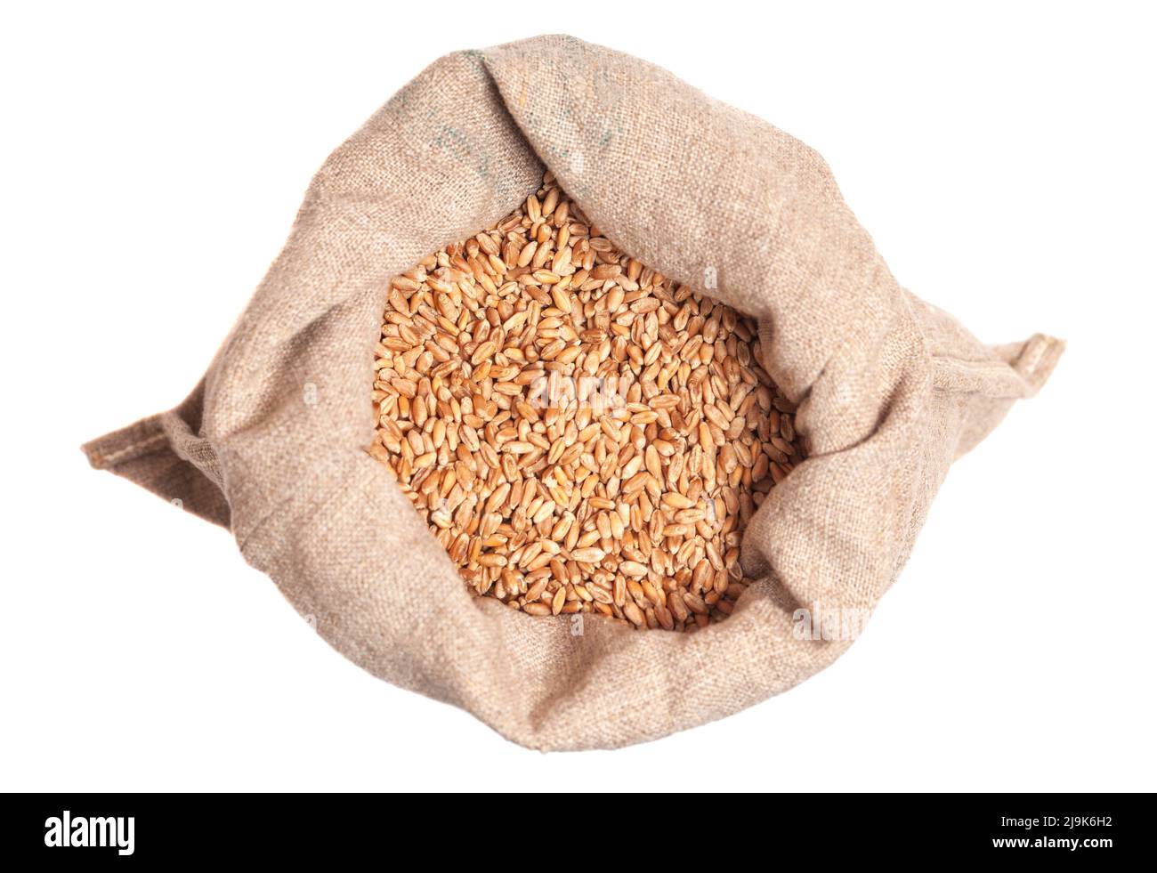 Sack of wheat grains isolated on white background, top view Stock Photo ...