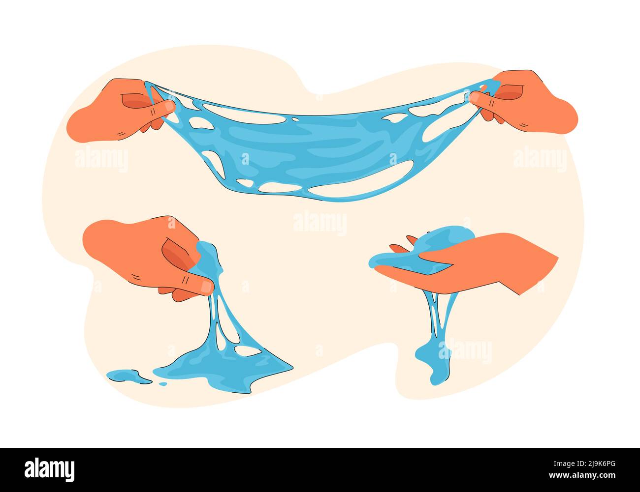 Hands playing with blue slime. Person holding liquid sticky antistress ...