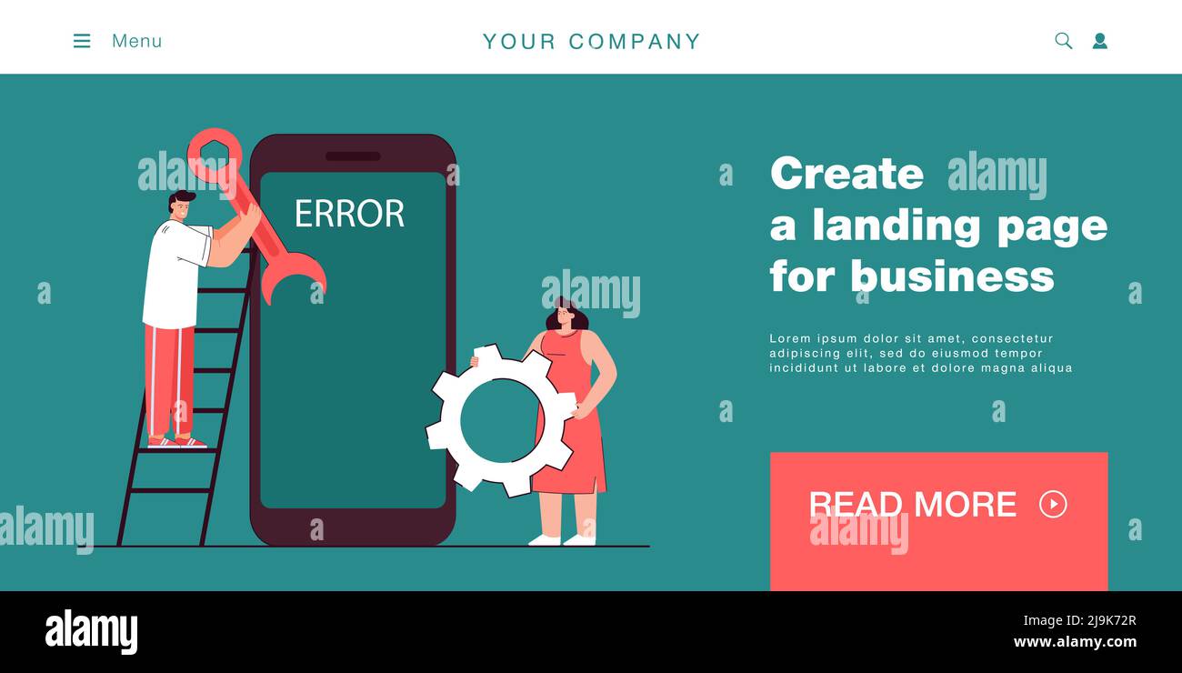 People trying repairing smartphone showing error notice. Flat vector ...
