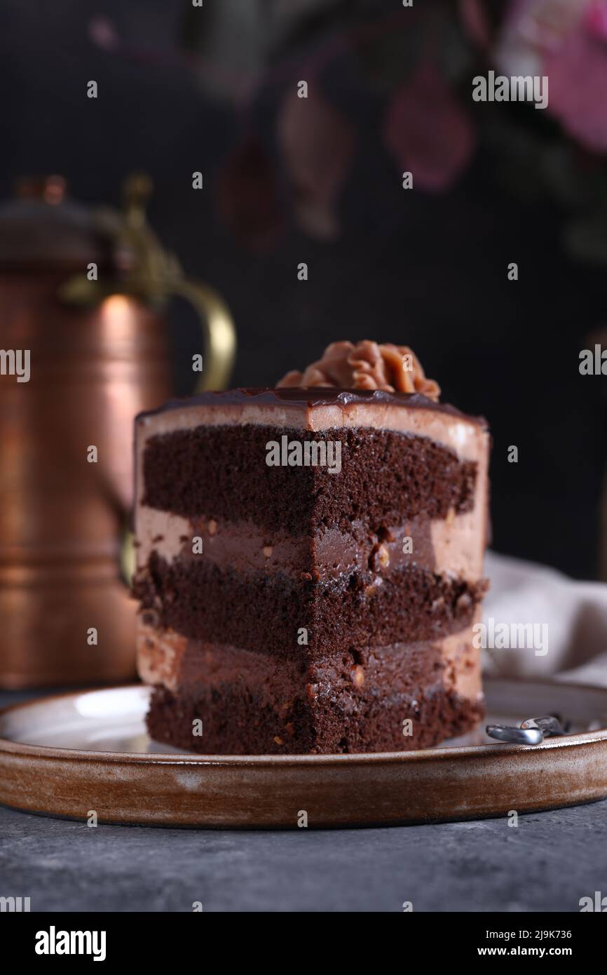 super chocolate cake slice for dessert Stock Photo - Alamy
