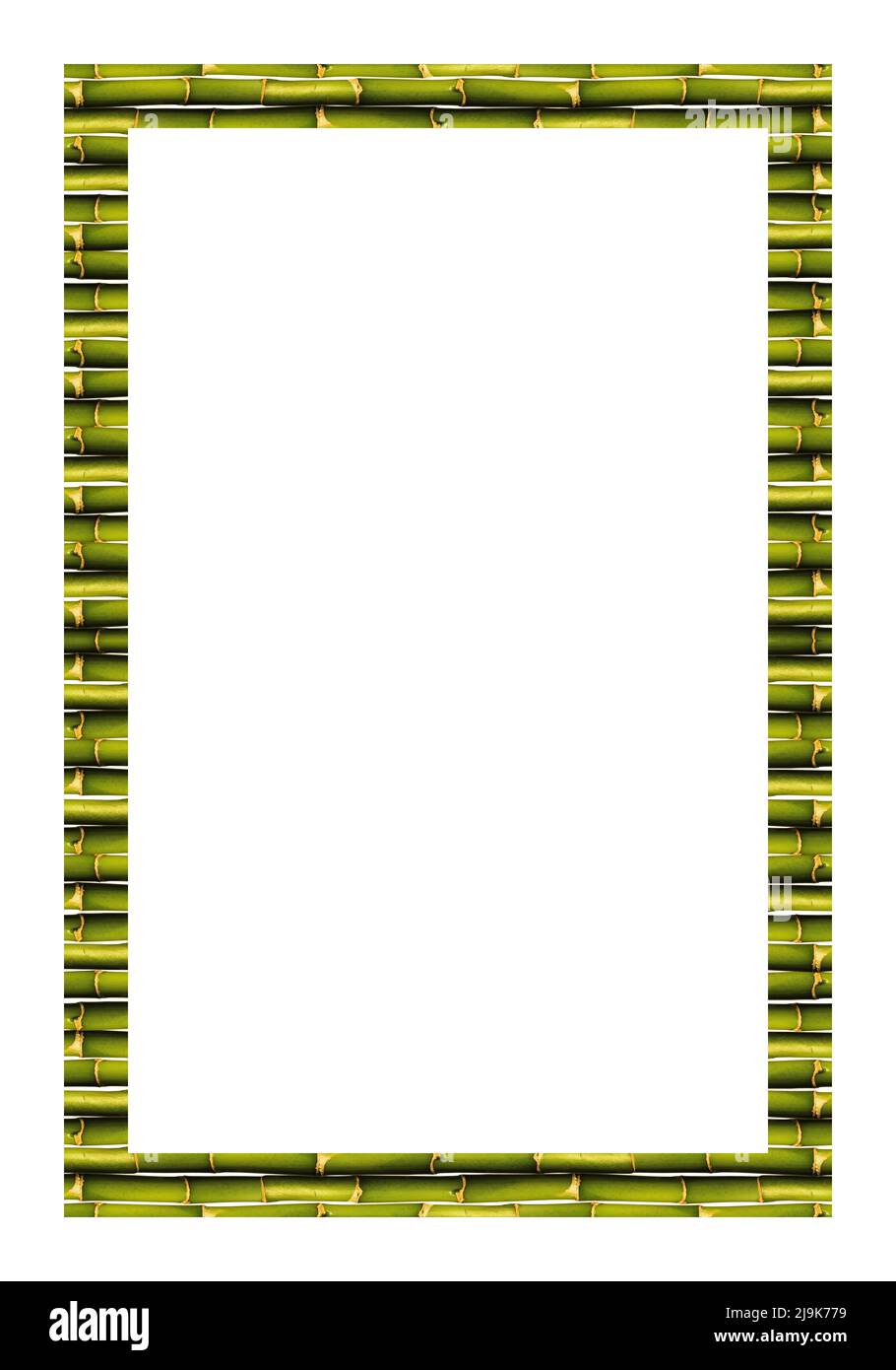Rectangle empty wooden and green bamboo frame, isolated on white ...