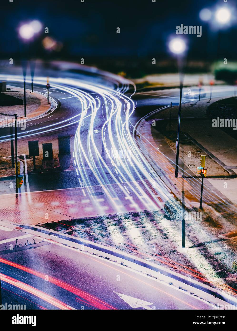 Abstract Motion Blur and traffic lights in the City. Light trails on ...