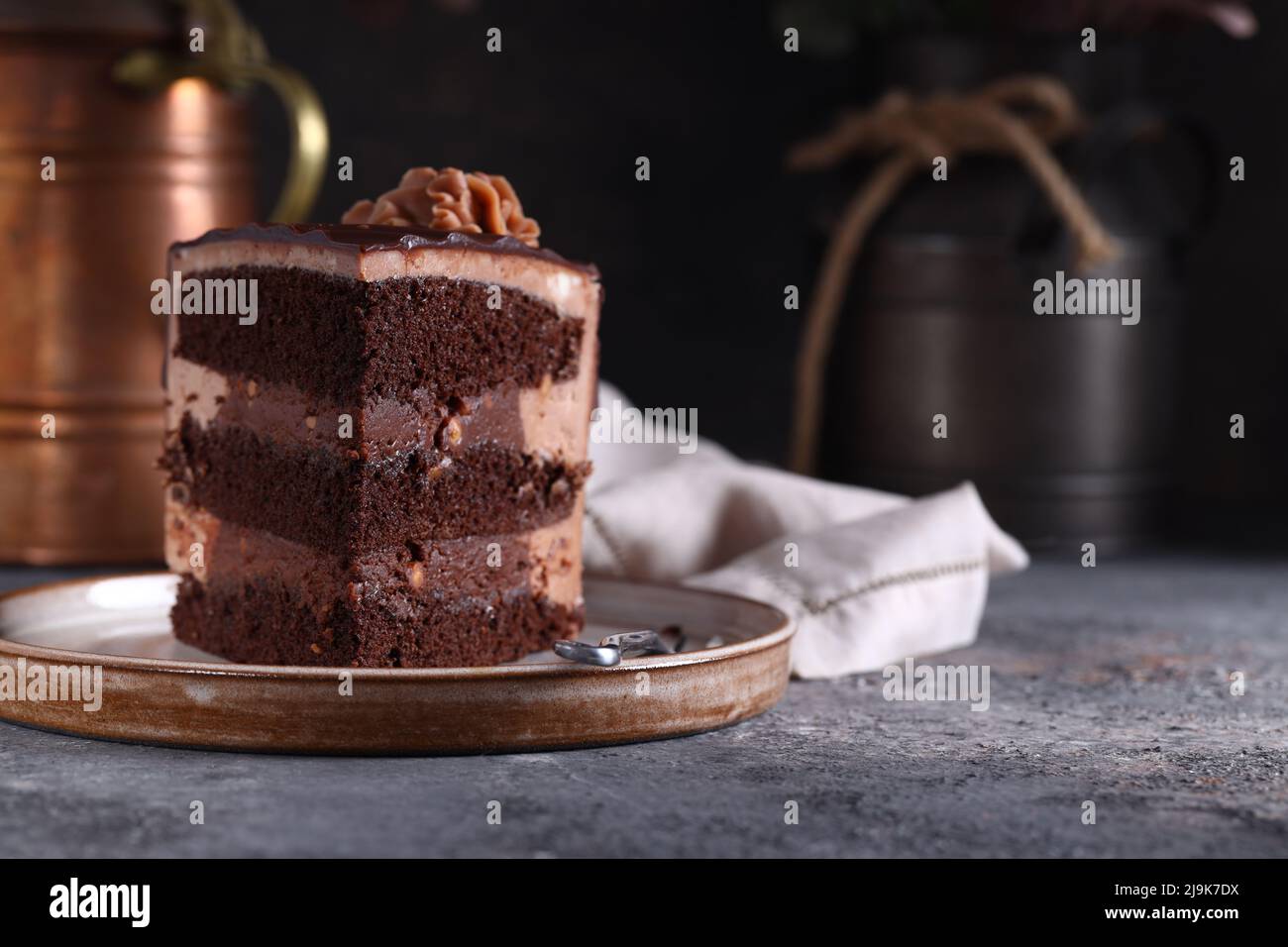 super chocolate cake slice for dessert Stock Photo - Alamy