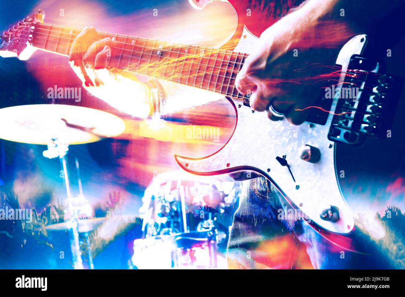 Instrument on stage and music band. Playing guitar and rock concert ...