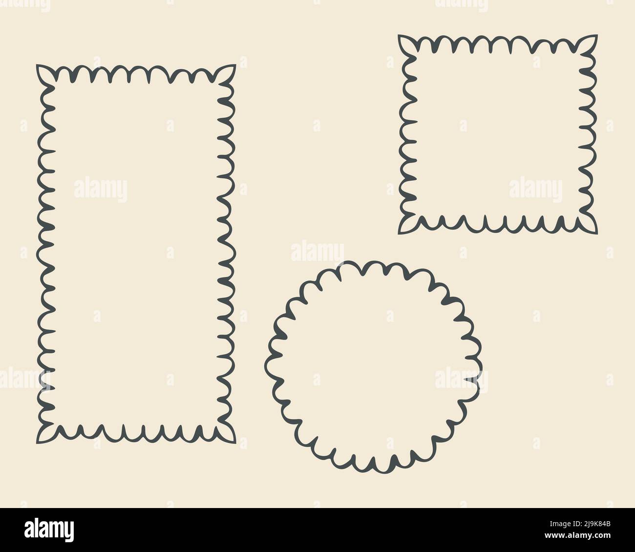 Frame outline set. Hand drawn ink stroke borders, wave line, circle ...