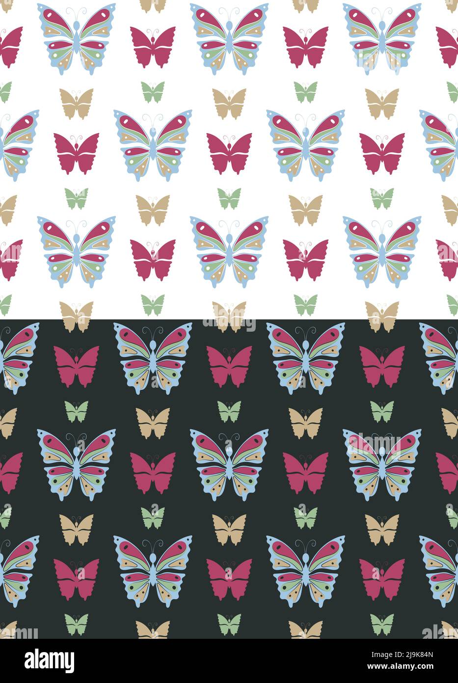 Butterfly seamless pattern. Hand drawn colorful silhouttes illustration ...