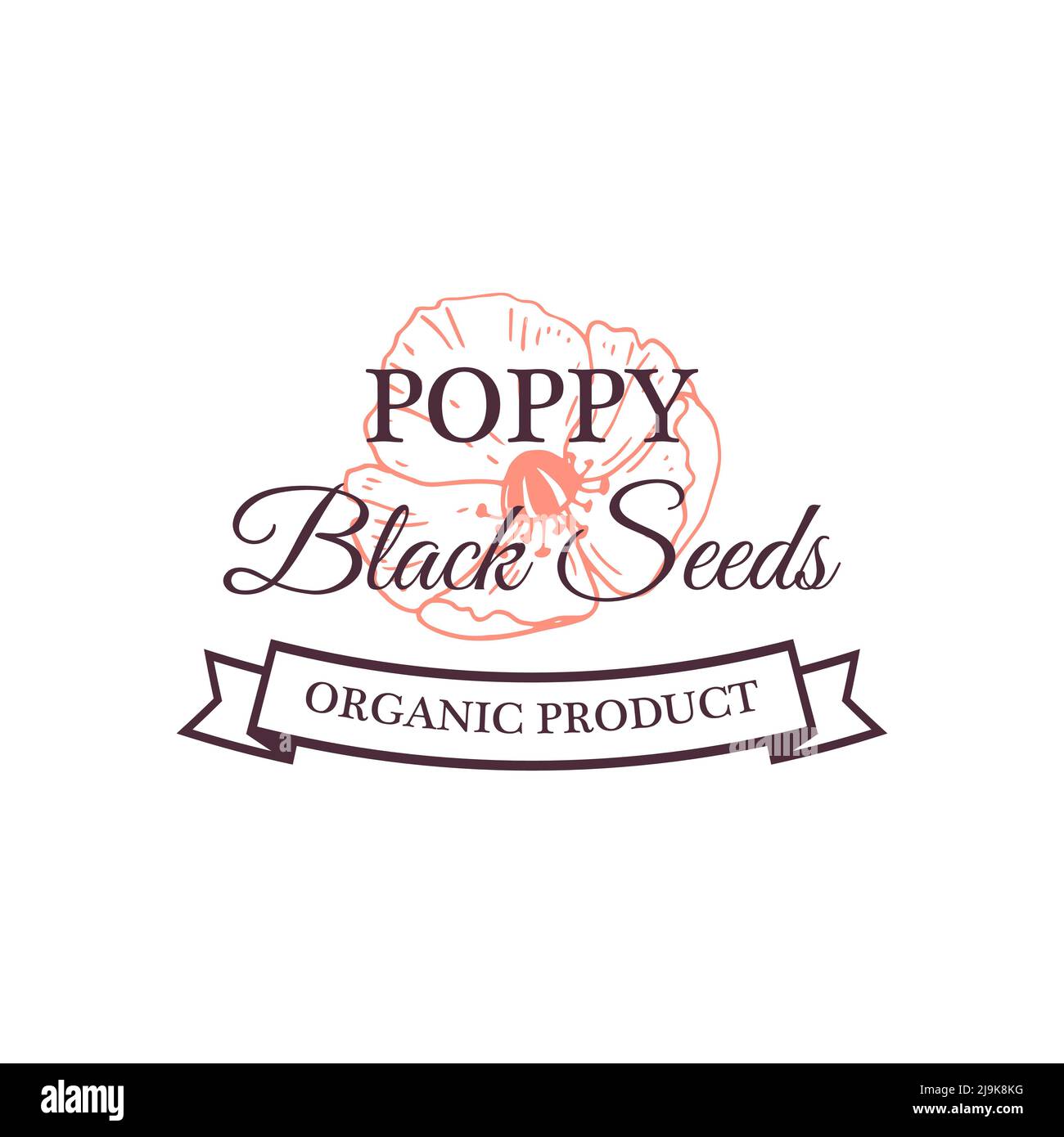 Hand drawn vintage poppy logo isolated on white. Vector illustration in ...