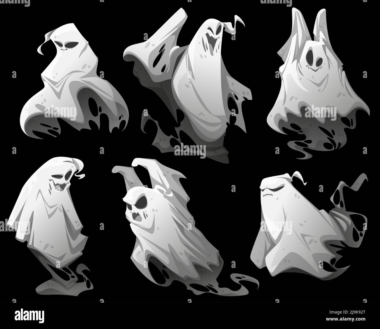 Ghosts, cartoon Halloween characters. Funny spooks creatures different ...
