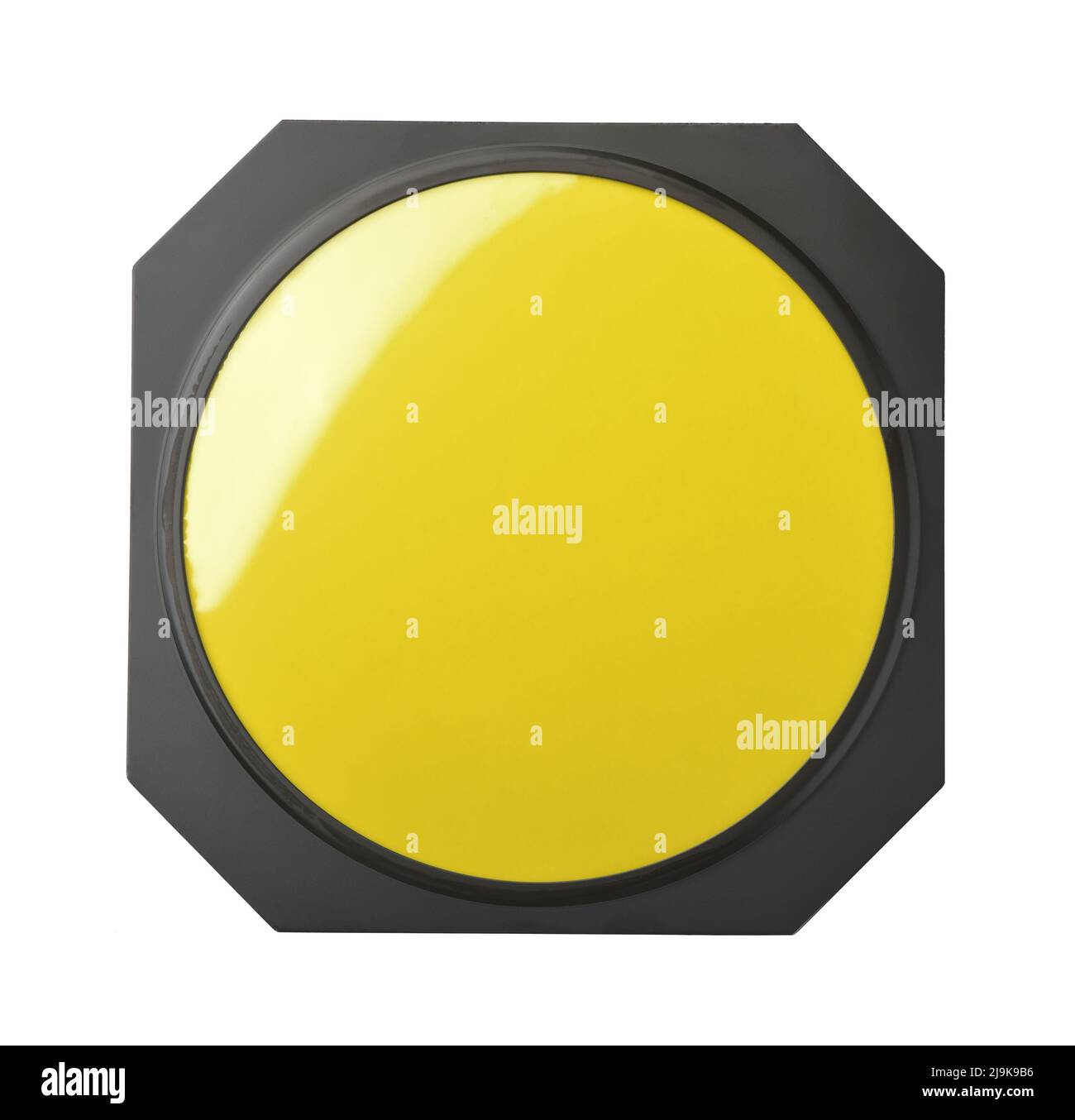 Front view of metal framed yellow lighting color gel filter isolated on ...