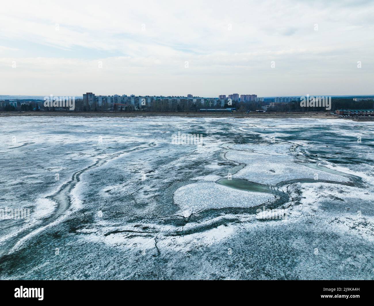 Frozen river. Icy snowy background. Aerial view Stock Photo - Alamy
