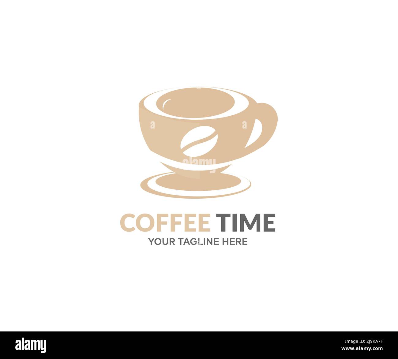 Coffee time, black coffee in white cup with smoke and coffee bean logo ...