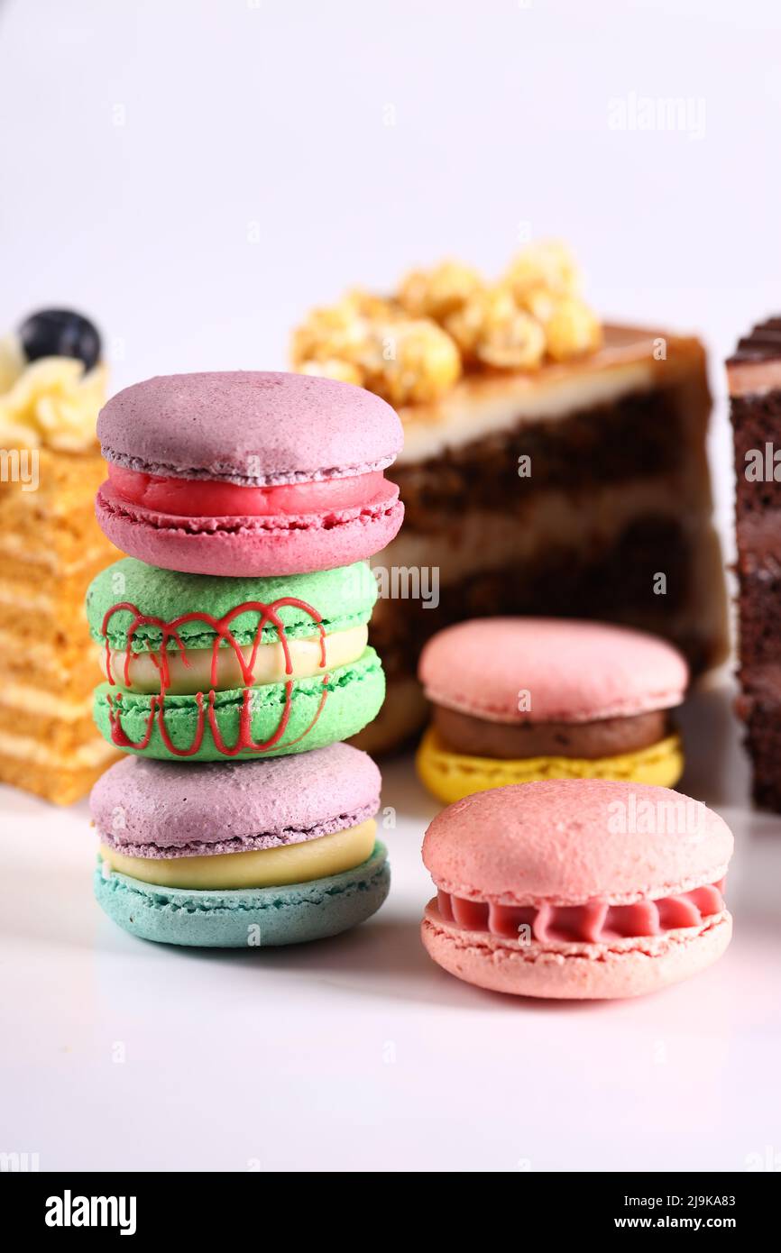 assortment of cakes desserts on white background Stock Photo - Alamy