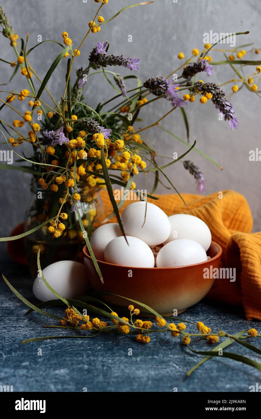 Simple composition still life with eggs. Easter card design Stock Photo ...