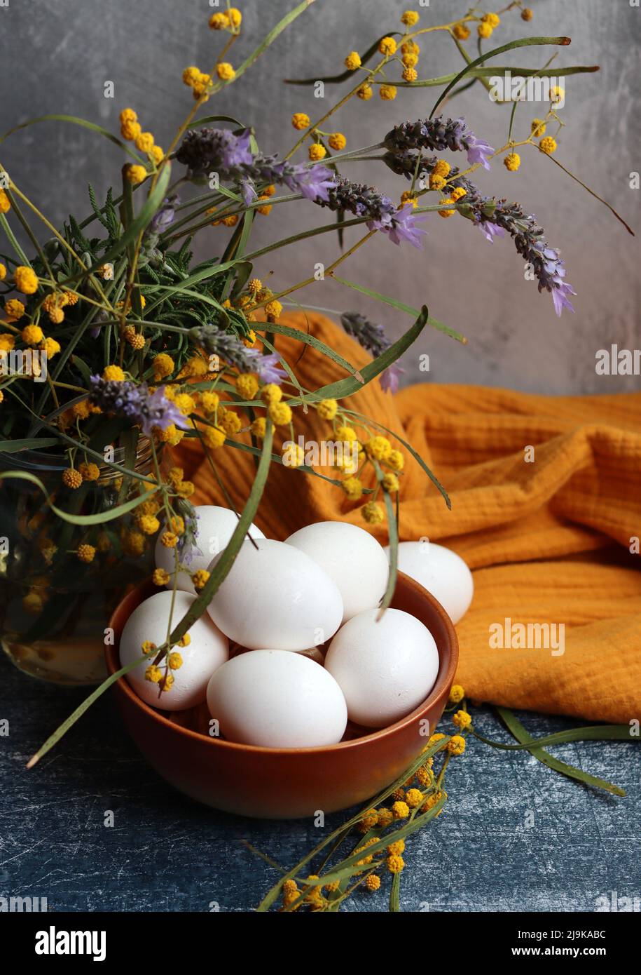 Simple composition still life with eggs. Easter card design Stock Photo ...